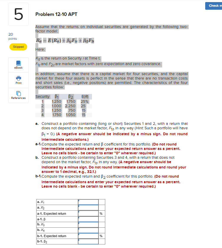 Solved Problem 12-10 ﻿APTAssume that the returns on | Chegg.com