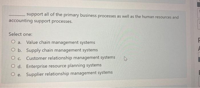 Solved support all of the primary business processes as well | Chegg.com