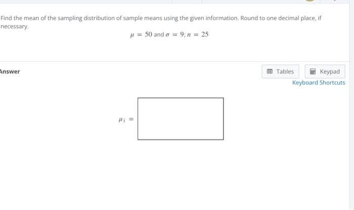 Solved Find the mean of the sampling distribution of sample | Chegg.com