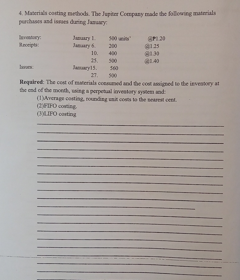 Solved Materials costing methods. The Jupiter Company made | Chegg.com
