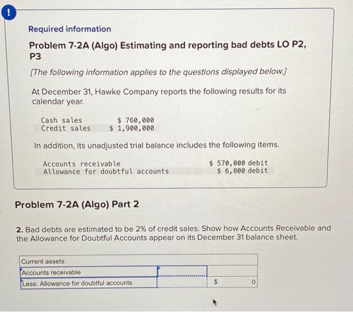 Solved ! Required information Problem 7-2A (Algo) Estimating | Chegg.com