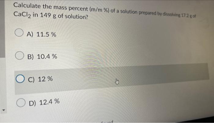 Solved Calculate the mass percent (m/m%) of a solution | Chegg.com