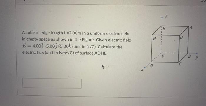 Solved A cube of edge length L=2.00 m in a uniform electric | Chegg.com