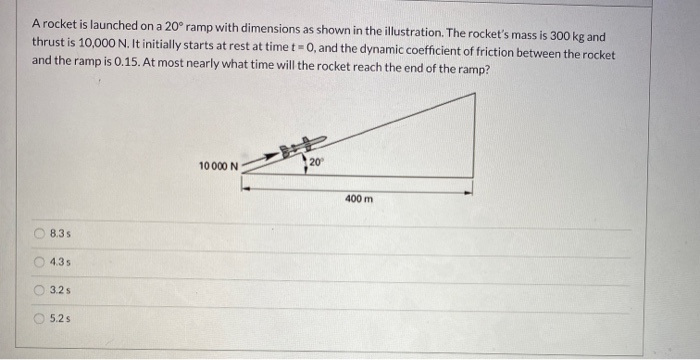 Solved A rocket is launched on a 20° ramp with dimensions as | Chegg.com