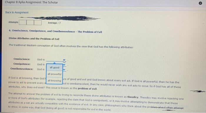 Solved Attempts Average 17 6. Omniscience, Omnipotence, | Chegg.com