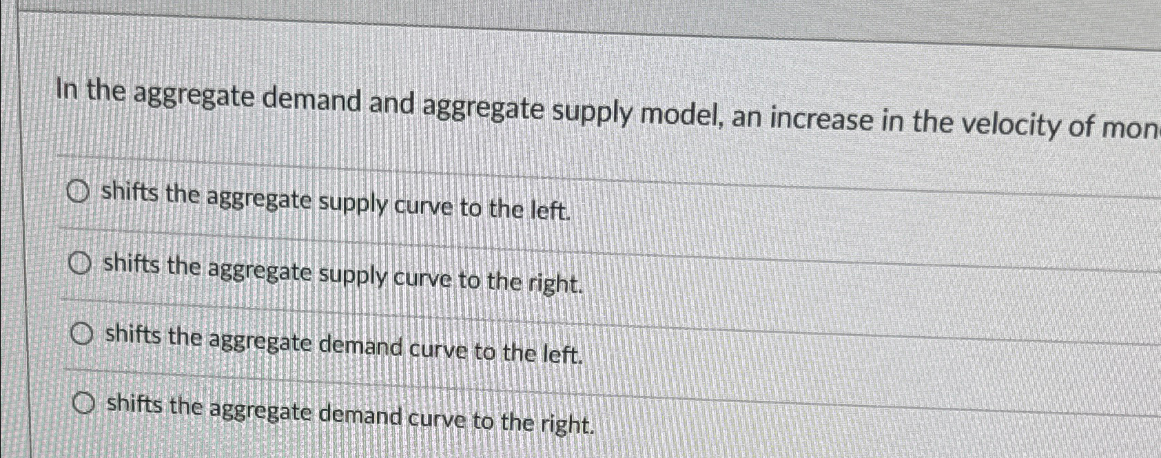 Solved In the aggregate demand and aggregate supply model, | Chegg.com
