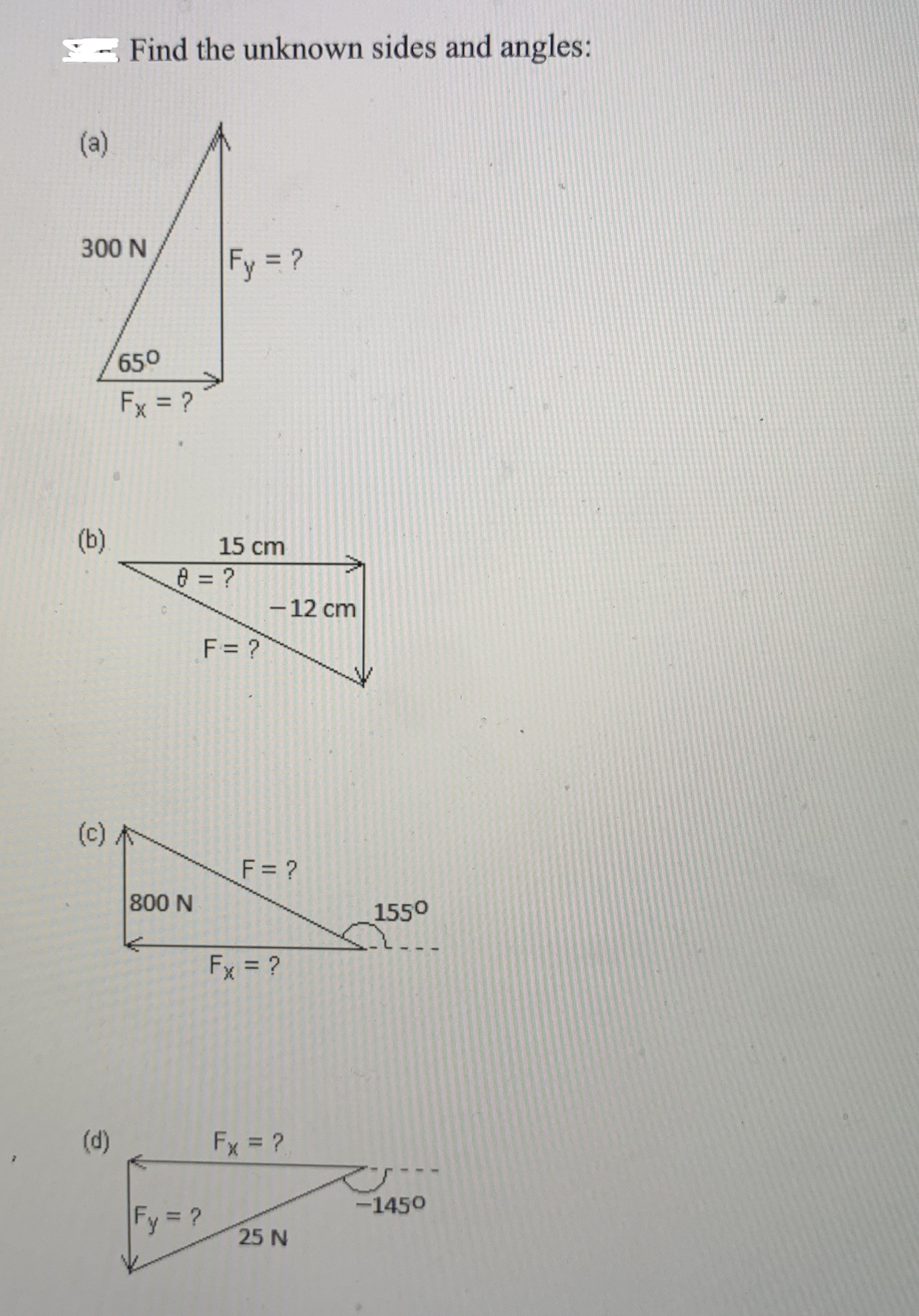 Solved Find the unknown sides and angles: | Chegg.com