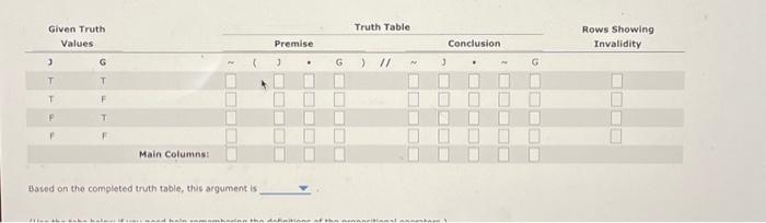 Given Truth J T T F F Values G T F T F Main Columns: | Chegg.com