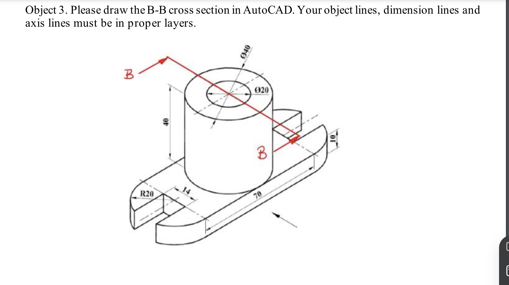 Solved Object 3. ﻿Please draw the B-B cross section in | Chegg.com