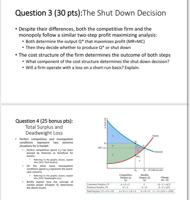 Solved Question 3 (30 pts):The Shut Down Decision - Despite | Chegg.com