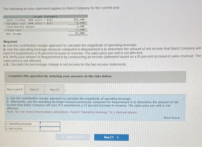 Solved The following income statement applies to Baird | Chegg.com