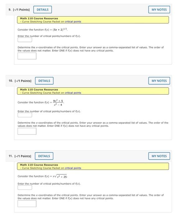 Solved - Curve Sketching Course Packet on critical points | Chegg.com
