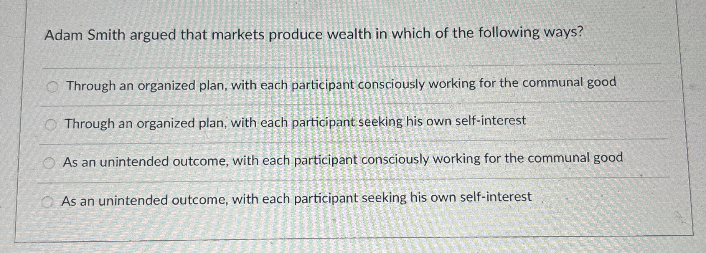 Solved Adam Smith argued that markets produce wealth in | Chegg.com