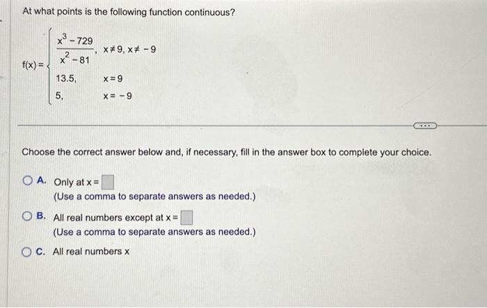 Solved At what points is the following function continuous? | Chegg.com