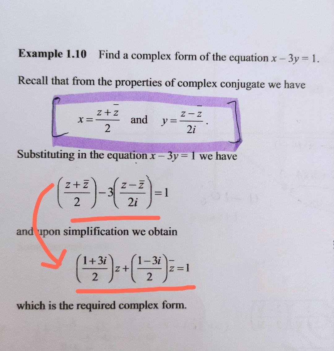 Solved Example 1.10 Find a complex form of the equation x – | Chegg.com