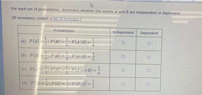 Solved For each set of probabilities, determine whether the | Chegg.com
