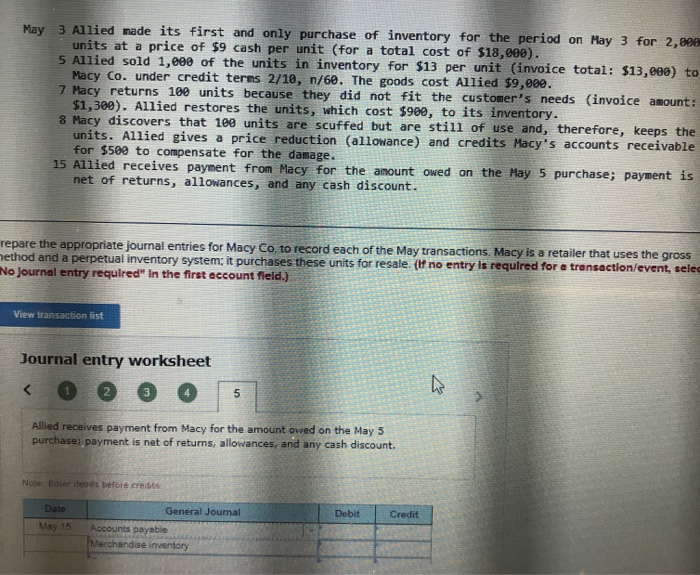 Solved May 3 Allied made its first and only purchase of | Chegg.com