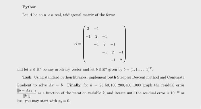 Solved Python Let A be an n×n real, tridiagonal matrix of | Chegg.com