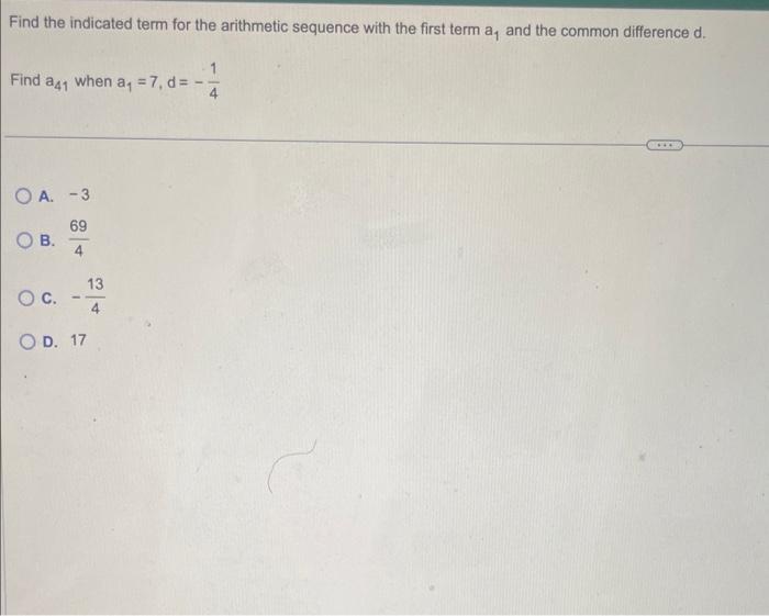 Solved Find the indicated term for the arithmetic sequence | Chegg.com