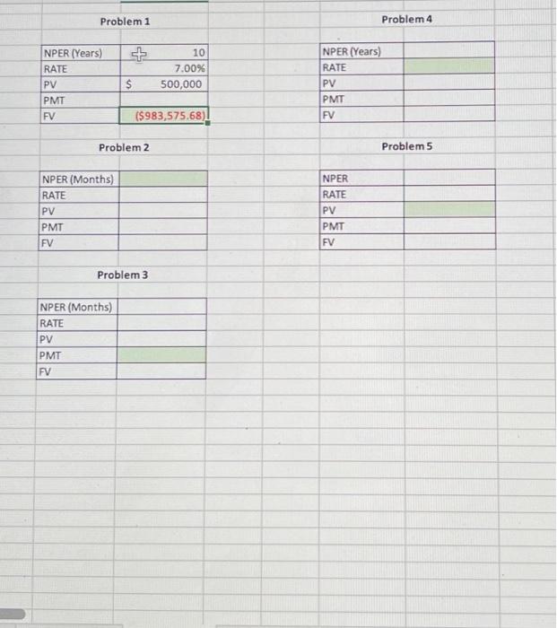 Solved Problem 1 \begin{tabular}{|l|r|} \hline NPER (Years) | Chegg.com