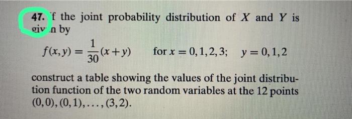 Solved 47. f the joint probability distribution of X and Y | Chegg.com