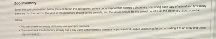 Solved Zoo inventory Gyen ret zoe compostion beiow ibe sure | Chegg.com
