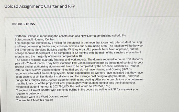 Solved Upload Assignment: Charter and RFP INSTRUCTIONS | Chegg.com