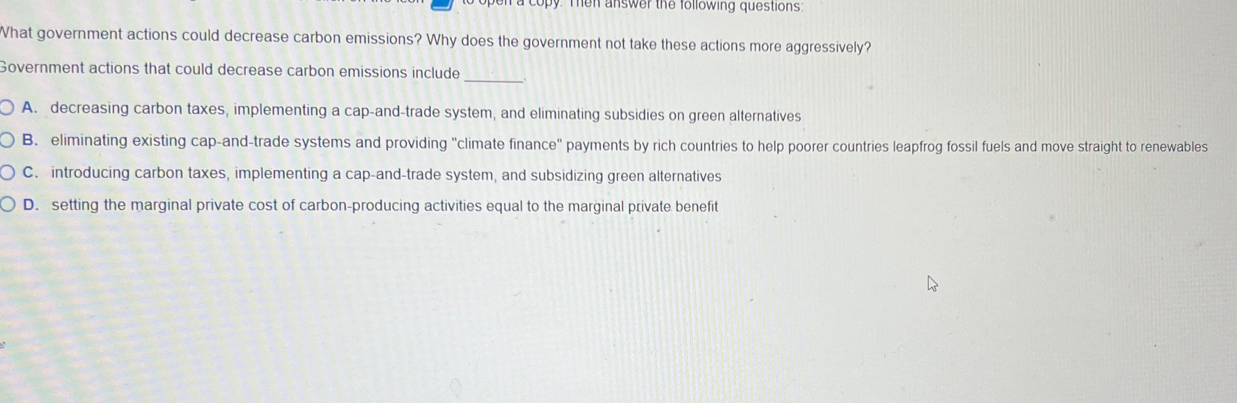 Solved What government actions could decrease carbon | Chegg.com