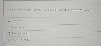 Solved What type of memory involves the most rapid loss of | Chegg.com