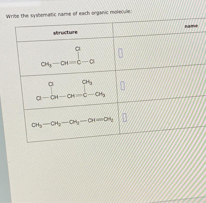 Solved Write the systematic name of each organic molecule: | Chegg.com