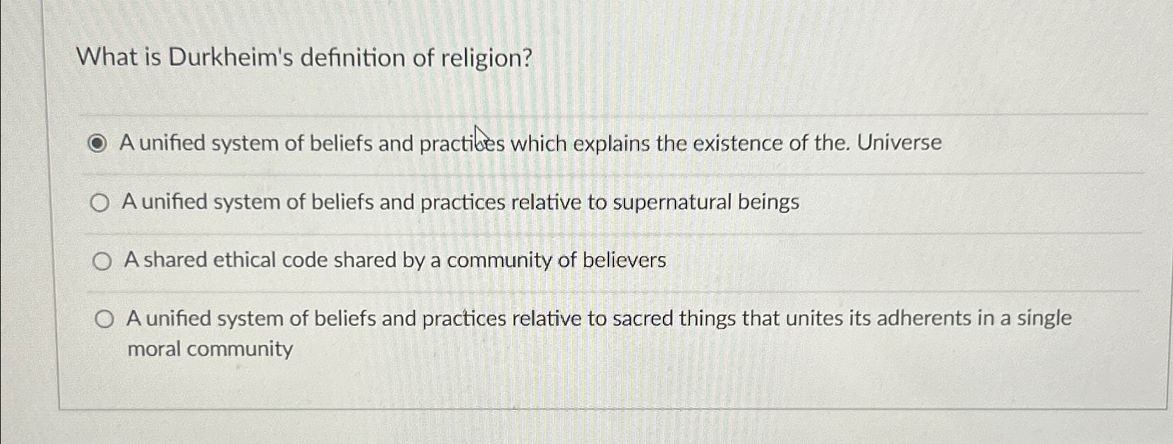 Solved What is Durkheim's definition of religion?A unified | Chegg.com