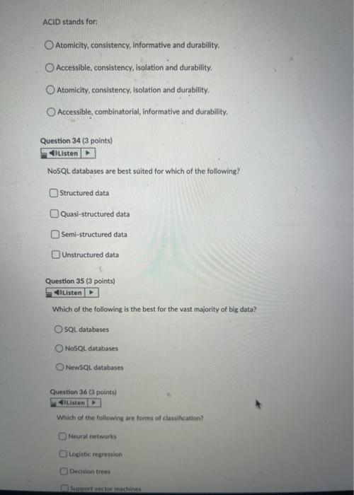 Solved ACID stands for: Atomicity, consistency, Informative | Chegg.com
