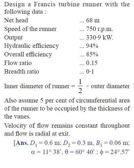 Solved ... 94% .. Design a Francis turbine runner with the | Chegg.com