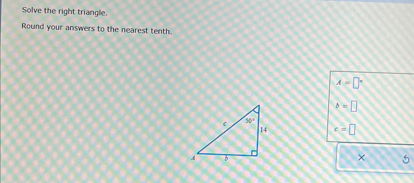 Solved Solve the right triangle.Round your answers to the | Chegg.com
