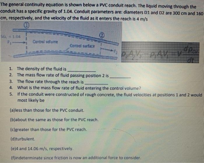 Solved The general continuity equation is shown below a PVC | Chegg.com