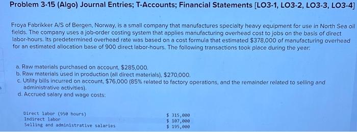Solved Problem 3-15 (Algo) Journal Entries; T-Accounts; | Chegg.com