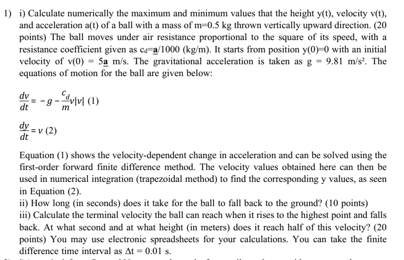 Solved i) ﻿Calculate numerically the maximum and minimum | Chegg.com