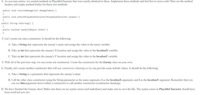 Solved Exercise 2 Creating The Enemy Class We Will Now Be 