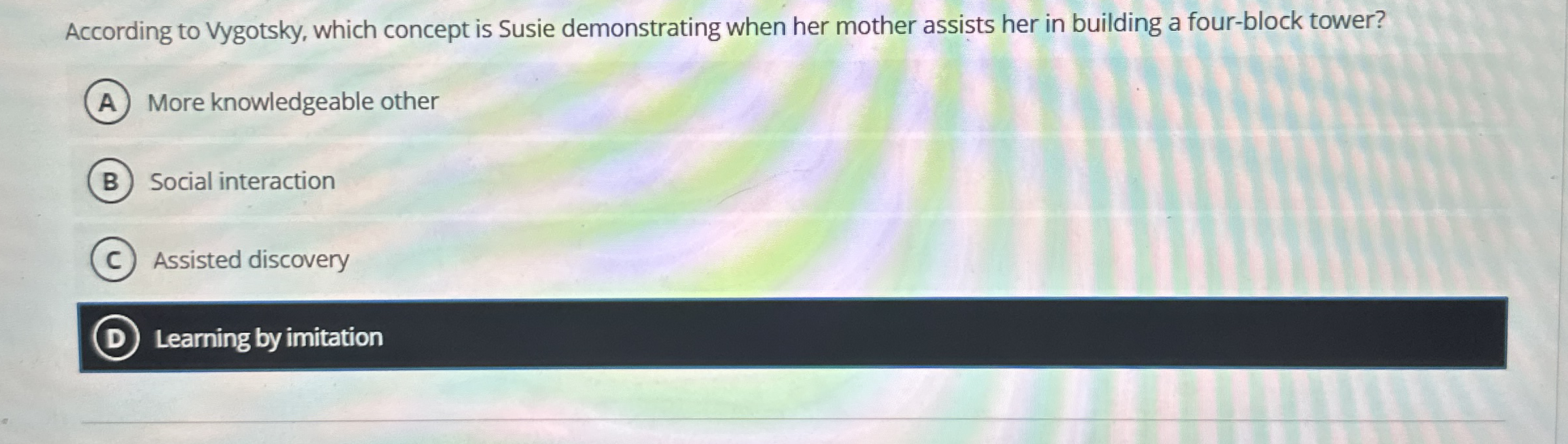Solved According to Vygotsky, which concept is Susie | Chegg.com