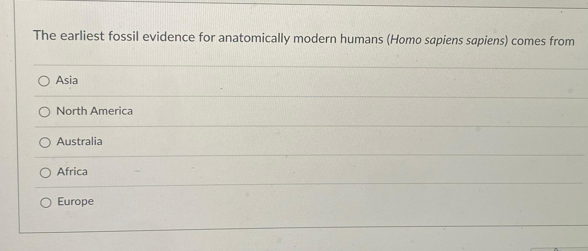 Solved The earliest fossil evidence for anatomically modern | Chegg.com