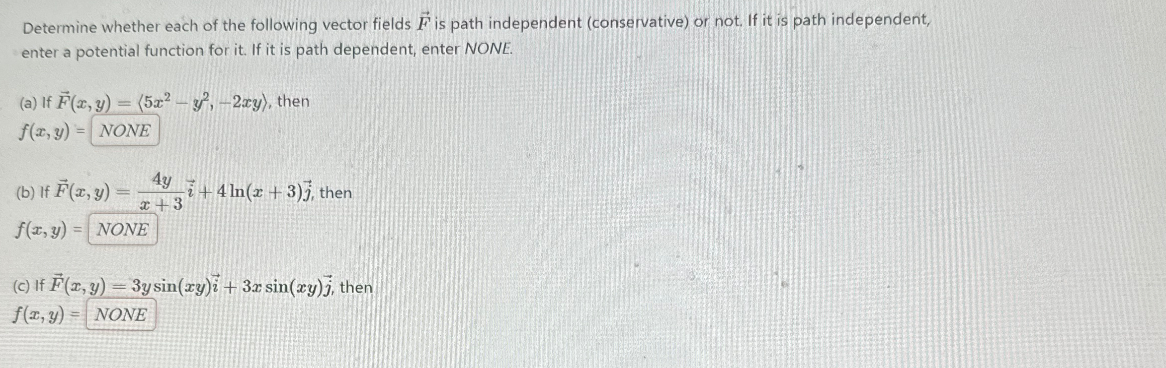 Determine whether each of the following vector fields | Chegg.com