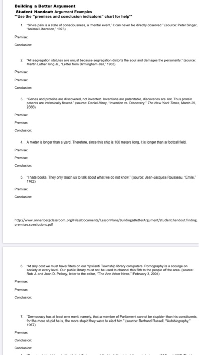118a Building a Better Argument Student Handout: | Chegg.com