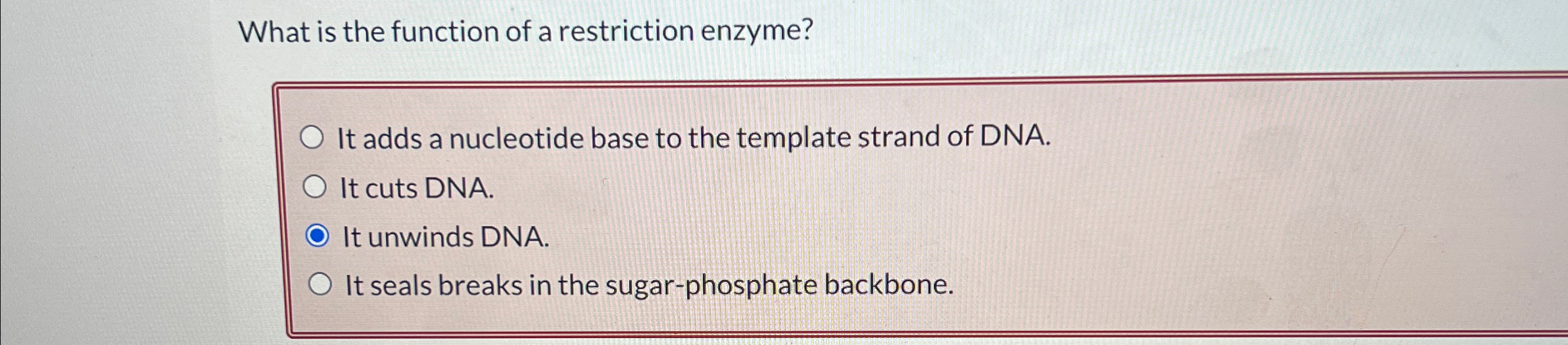 Solved What is the function of a restriction enzyme?It adds | Chegg.com