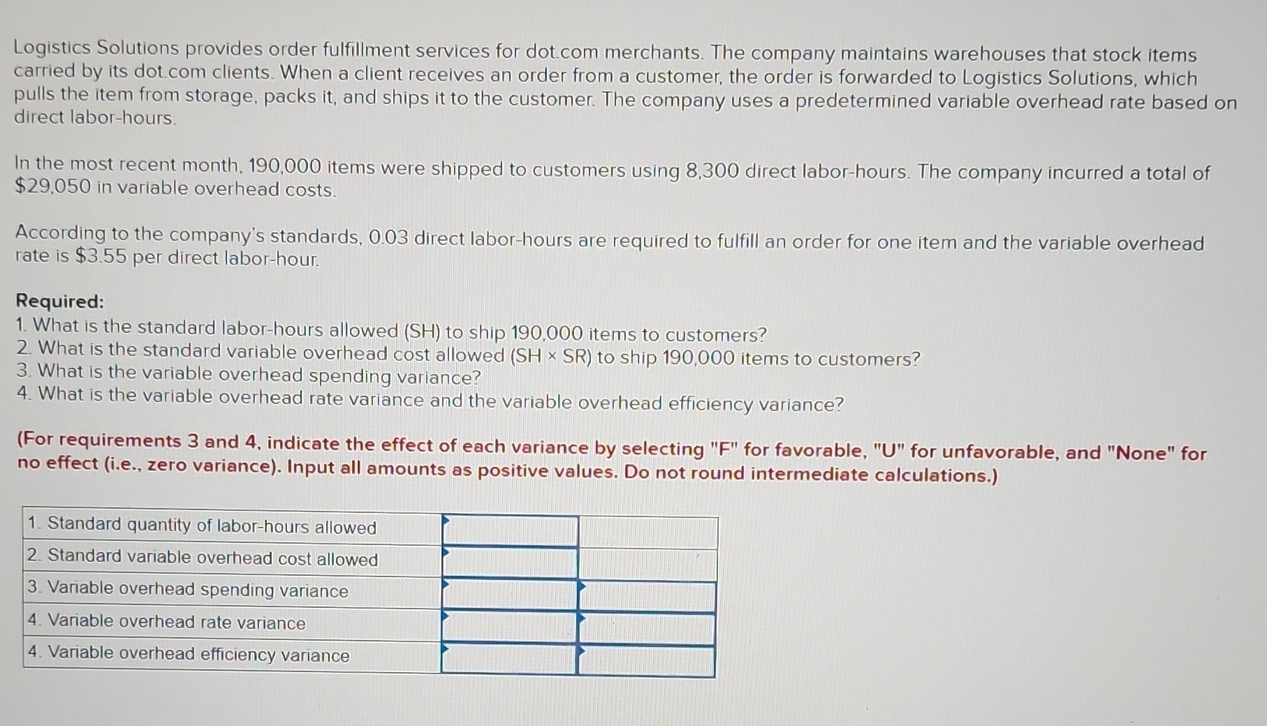 Solved Logistics Solutions provides order fulfillment | Chegg.com