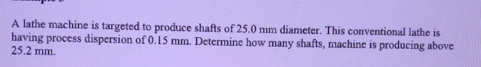 Solved A lathe machine is targeted to produce shafts of 25.0 | Chegg.com