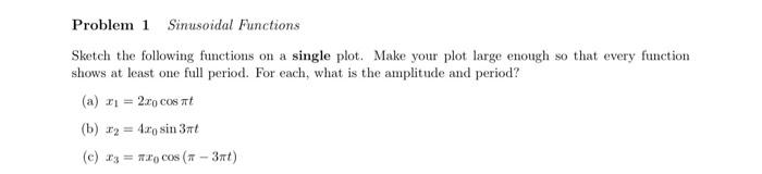Solved Problem 1 Sinusoidal Functions Sketch the following | Chegg.com