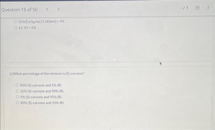 Solved The specific rotation of (5)-carvone (at20∘C) is +61. | Chegg.com