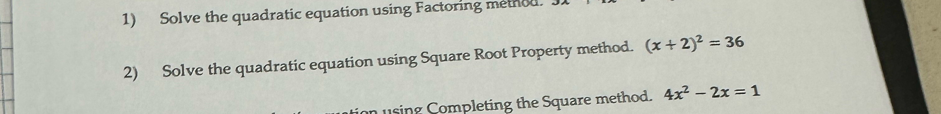 Solved Solve the quadratic equation using Square Root | Chegg.com