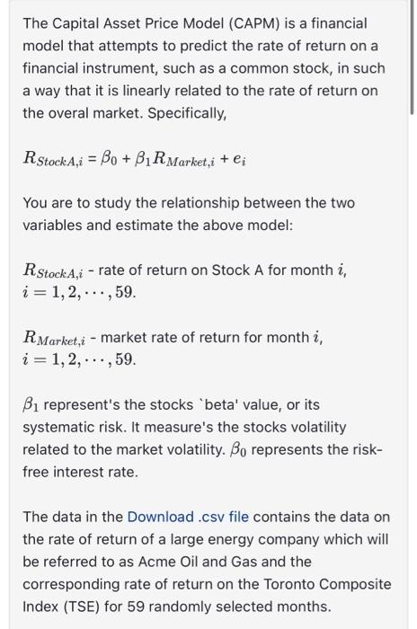 Solved The Capital Asset Price Model (CAPM) is a financial | Chegg.com