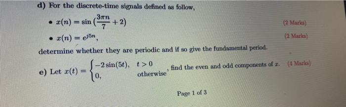 Solved d) For the discrete-time signals defined as follow, | Chegg.com